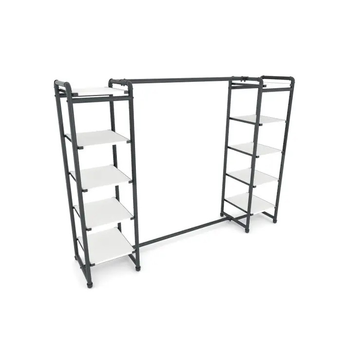 Grey Pipeline Double Shelf and Hangrail System - Store Fixtures Direct