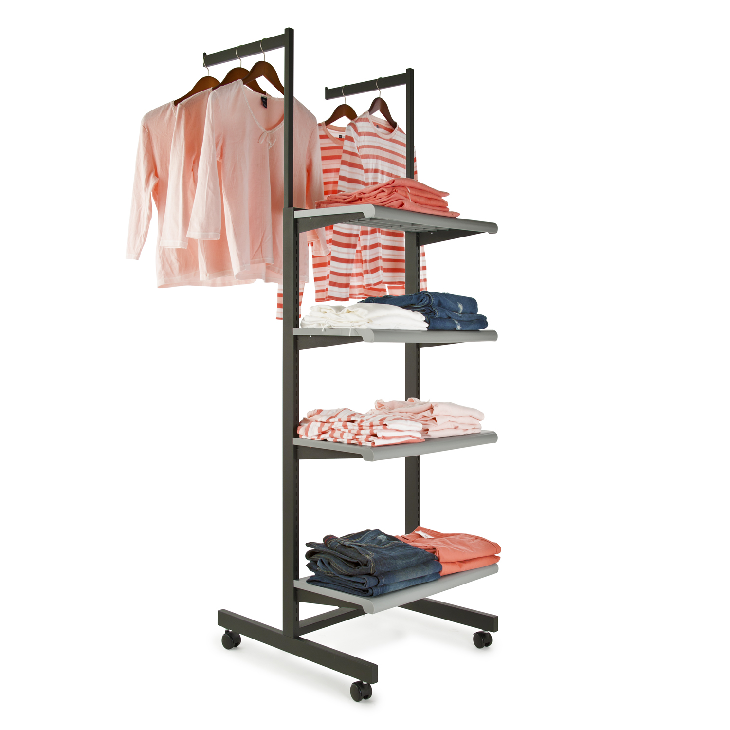 2-Way 4 Shelf Rolling Merchandise Rack - Store Fixtures Direct