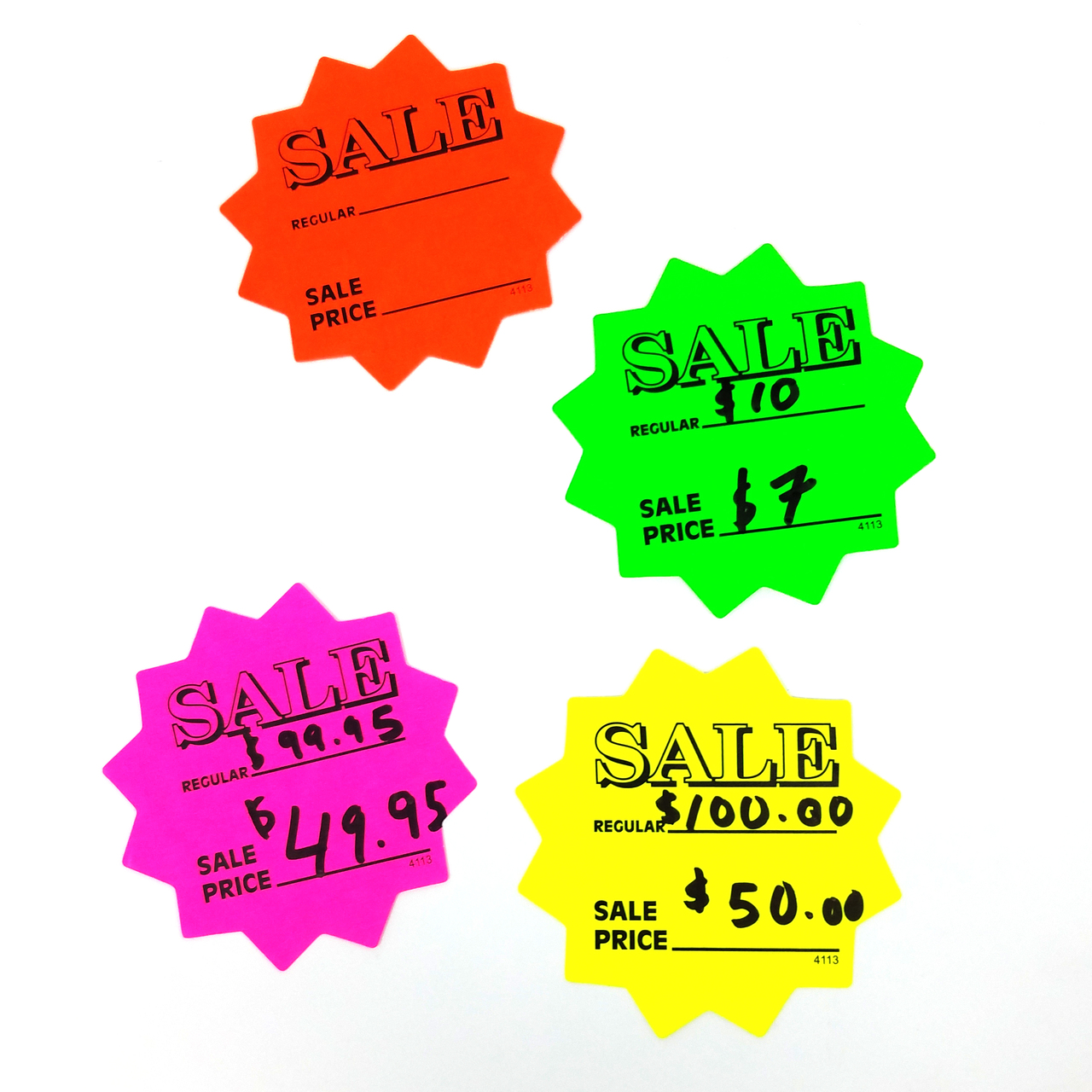 SALE Price Fluorescent Star Signs - 100 Pack - Store Fixtures Direct