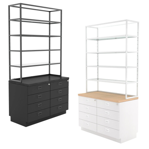 Wall shelving units with drawers store