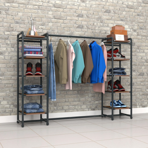 Grey Pipeline Double Shelf and Hangrail System - Store Fixtures Direct