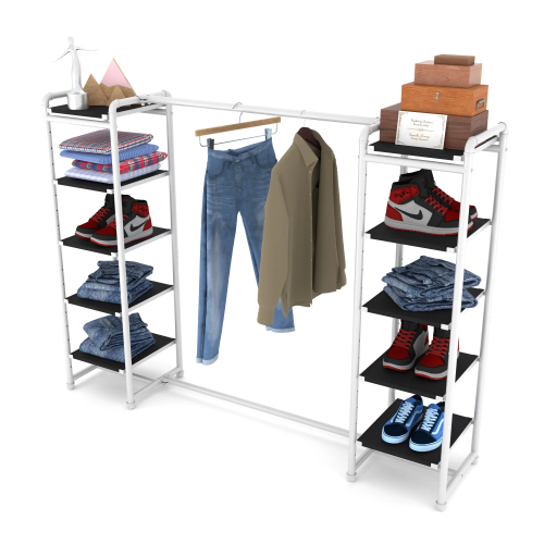 White Pipeline Double Shelf and Hangrail System - Store Fixtures Direct