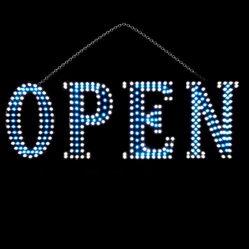 "OPEN" LED Sign Blue / White - Store Fixtures Direct