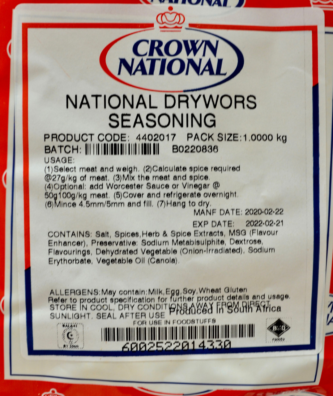 CROWN NATIONAL DRYWORS SEASONING