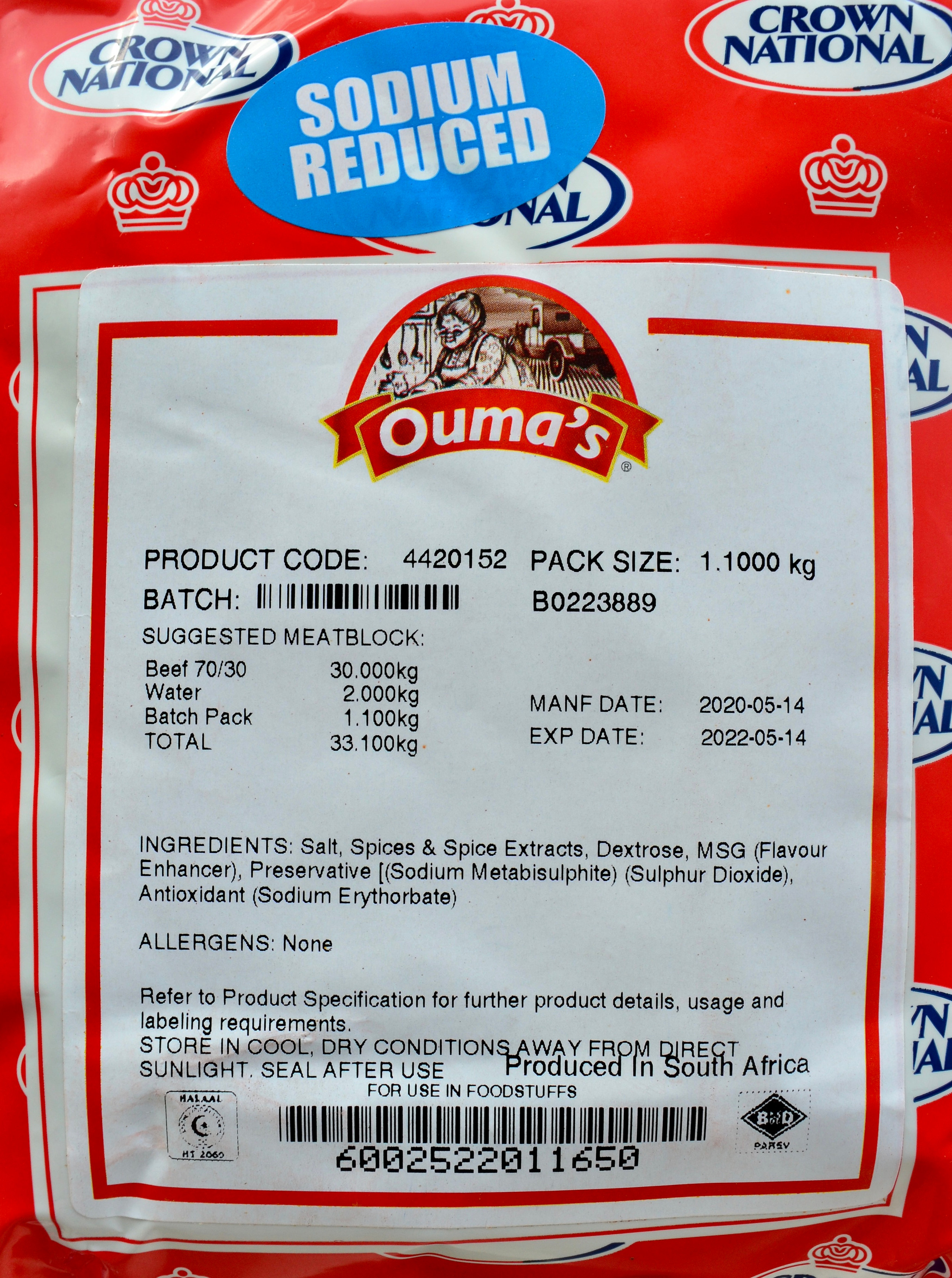 CROWN NATIONAL TRADITIONAL BOEREWORS SPICE 1KG