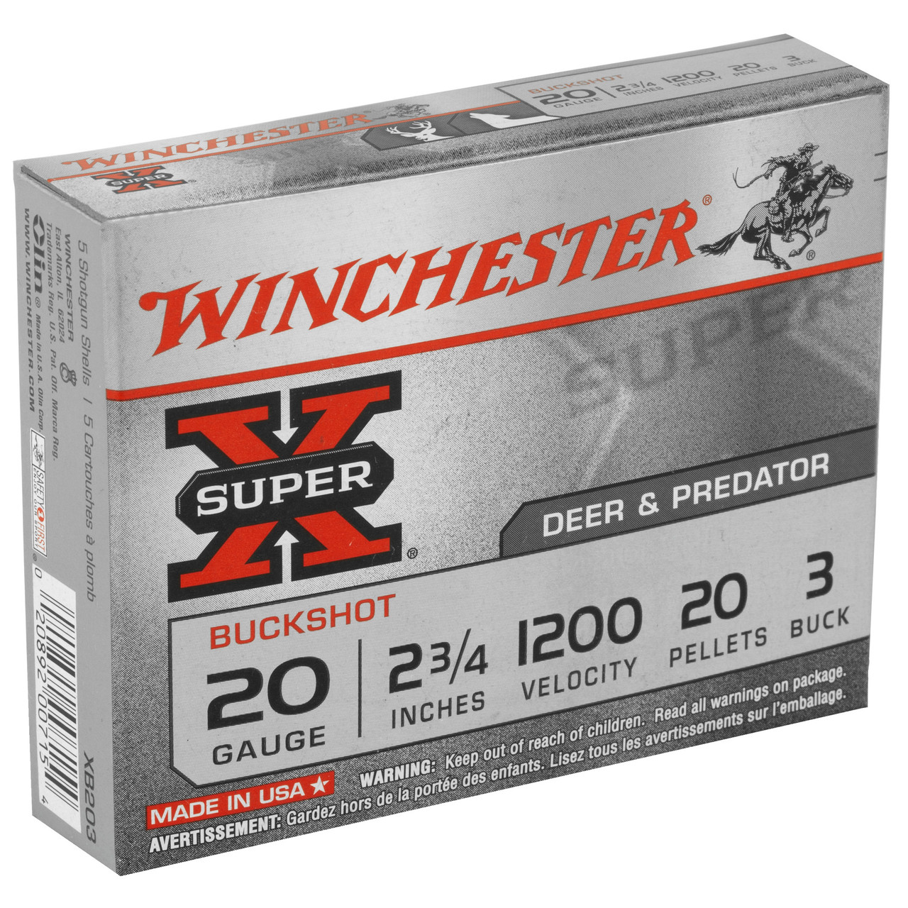 Winchester Super-X 20 GA, 2-3/4in. Twenty Pellet 3 Buckshot - 5 Rounds ...