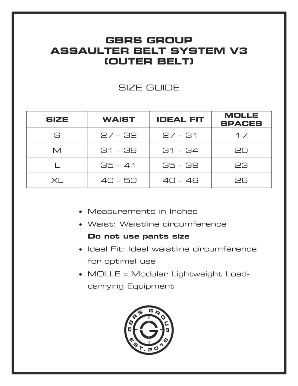 Gbrs Group Assaulter Belt System V3 Black Small Firearms Depot