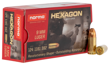 Norma Hexagon 9MM, 124gr, HEX - 50 Rounds [MPN: 299140050] - Firearms Depot