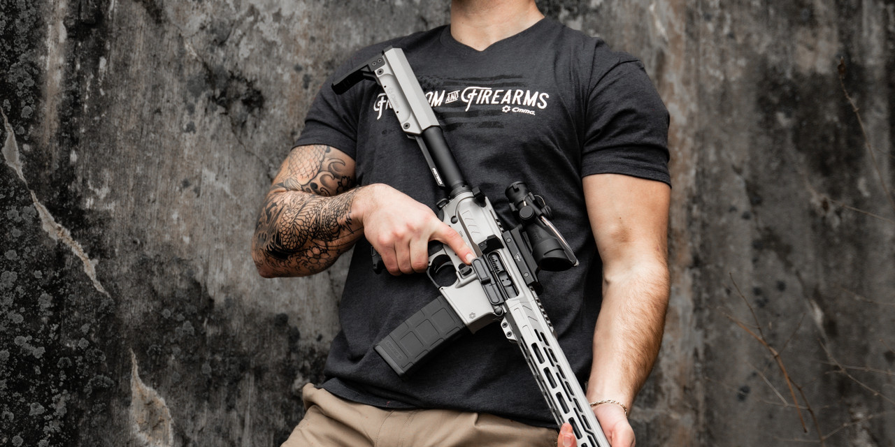 T-Shirt, Freedom & Firearms, Charcoal | CMMG - AR 15 and AR 10 Builds ...