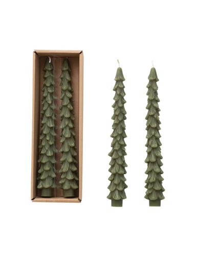 Large Unscented Tree Shaped Taper Candles in Box- Evergreen Color - L.A ...