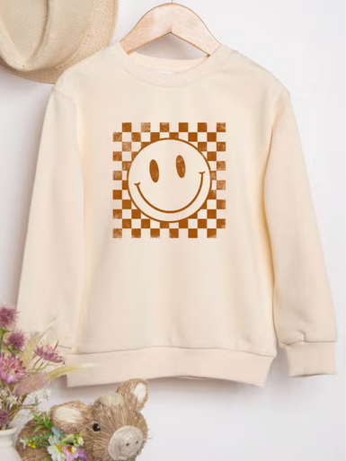 Tween Plaid Smiley Face Graphic Sweatshirt - L.A. Green