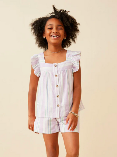 Tween Striped Square Neck Ruffled Top - L.A. Green