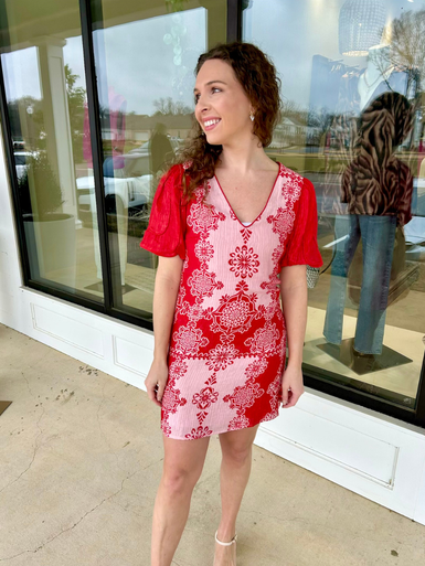 Caroline V Neck Bubble Sleeve Mini Dress - L.A. Green