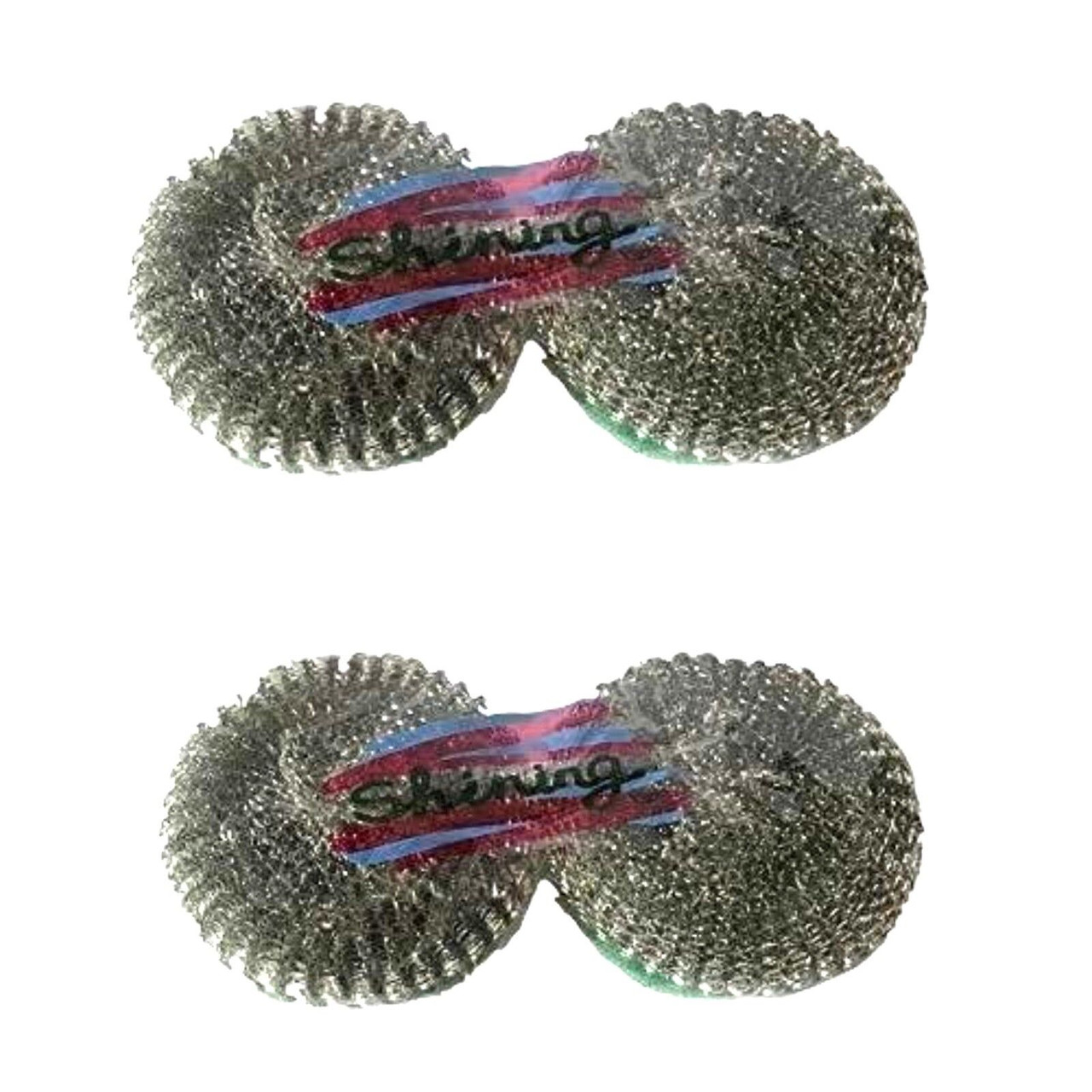 2 Packs of 2 Shining Stainless Steel Sponges Scrubbers Heavy Duty Scrub ...