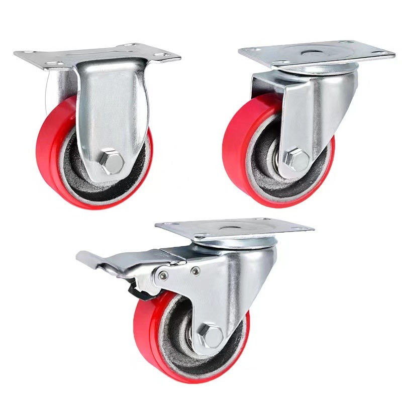 Iron Core Polyurethane Caster Wheels Industrial Heavy Duty Red Metal ...
