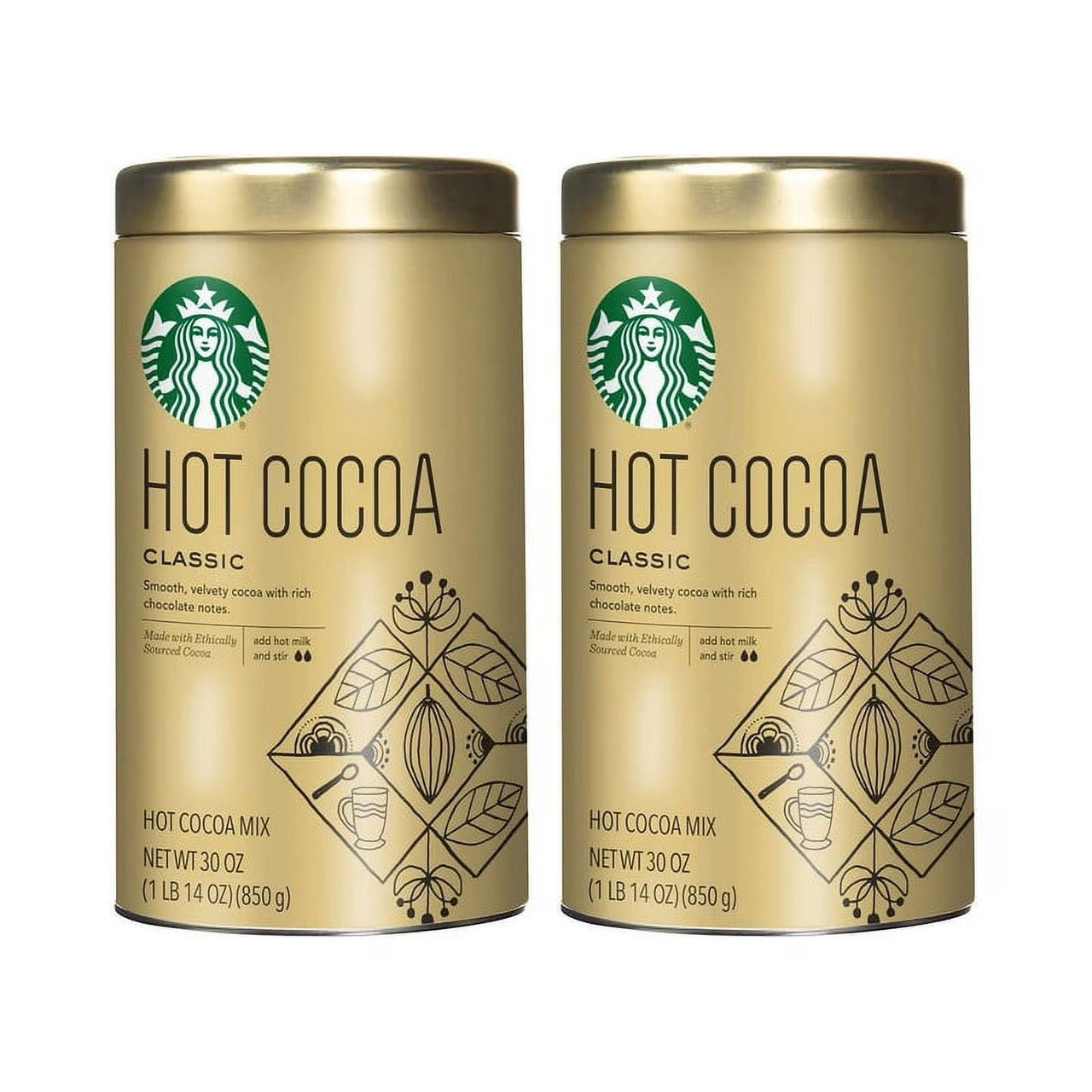 2-Pack, Starbucks Classic Hot Cocoa Mix Powder, 30 OZ Each Pack, Total ...
