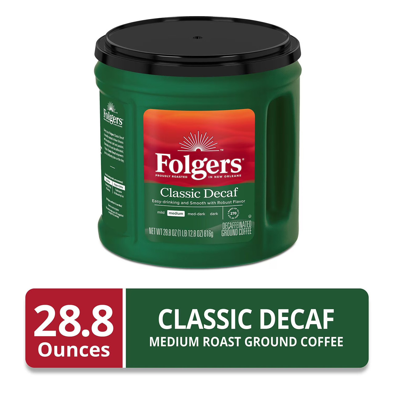 Folgers Decaffeinated Classic Roast Ground Coffee, 28.8 OZ