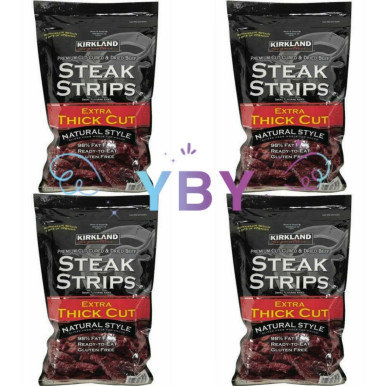 4-Pack, Kirkland Premium Cut Cured Steak Strips Dried Beef Jerky, 12 OZ ...