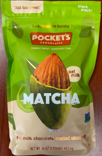 Pocket's Chocolates Matcha Oat Milk Chocolate Coated Almonds 16 OZ
