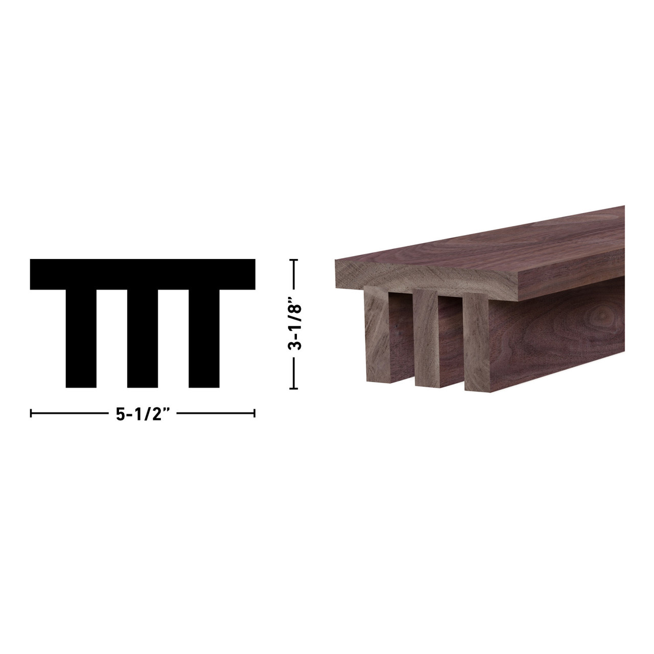 5X3 Unfinished Natural Walnut Slat Beam 92"