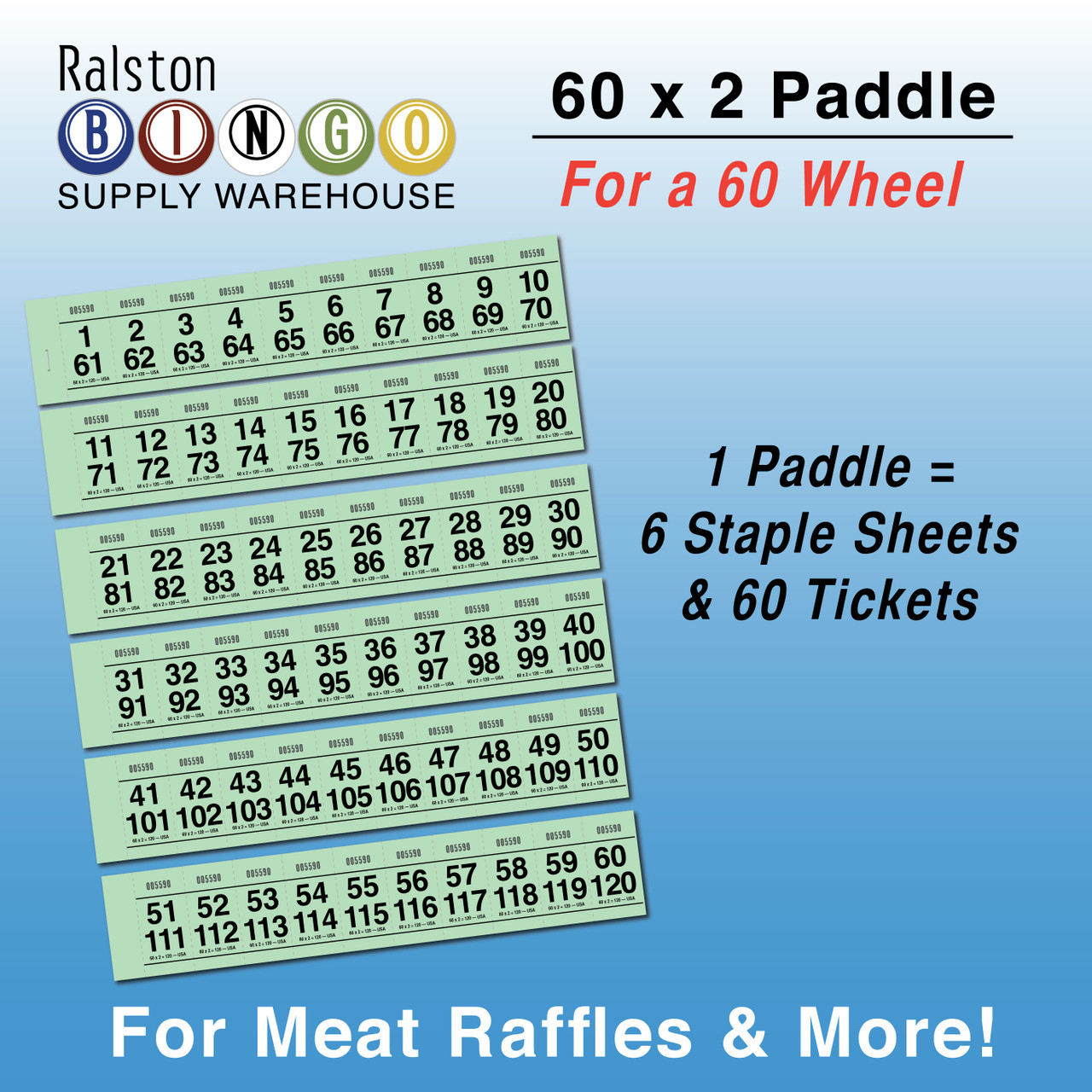 Paddle Tickets - 60 x 2 - Bingo Supply Warehouse