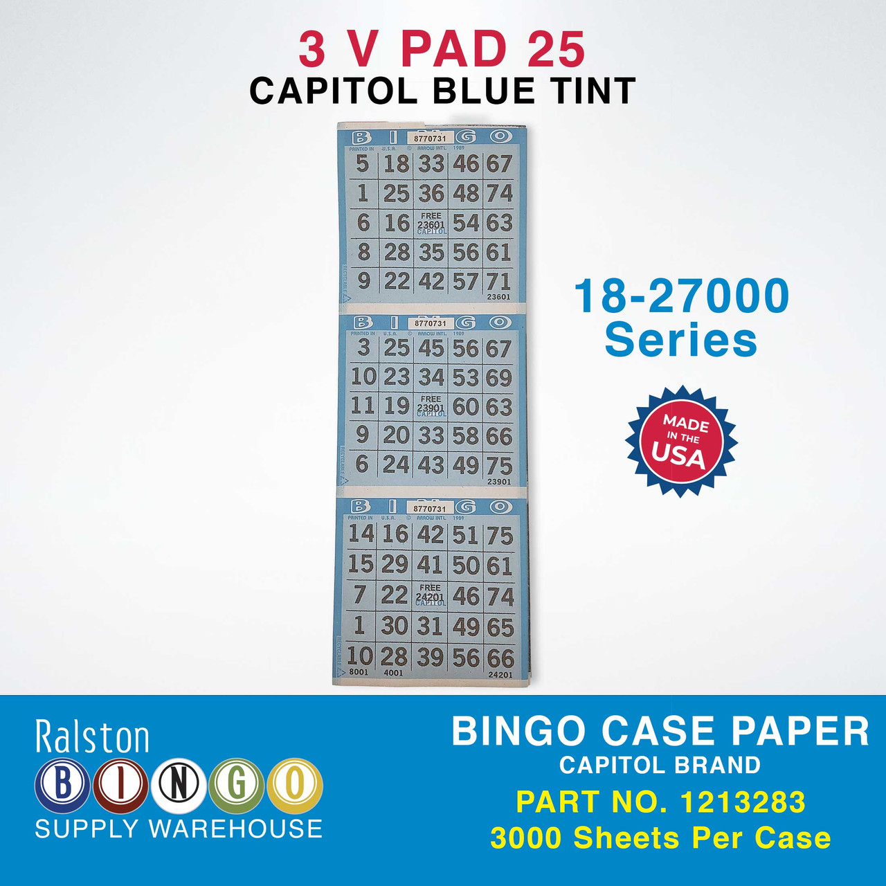 Case Bingo Paper - Capitol V3 PAD 25 Series 18-27000 Blue Tint - Bingo ...