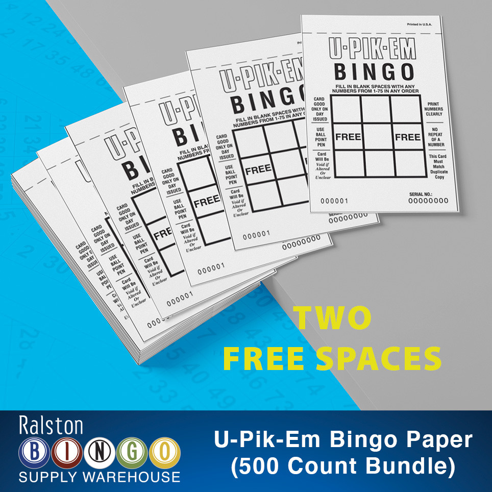 U-Pik-Em Bingo Paper, 2 Free Spaces (500 Count Bundle) - Bingo Supply ...
