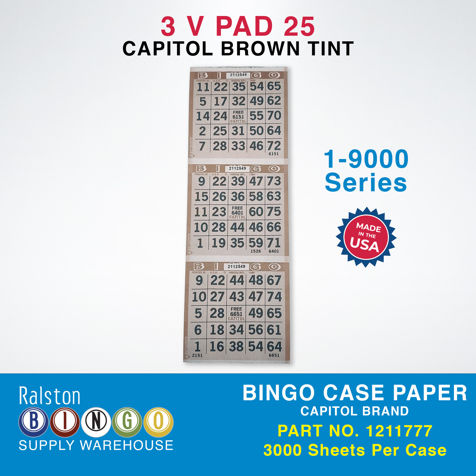 Case Bingo Paper - Capitol V 3 PAD 25 Series 1-9000 Brown Tint - Bingo ...
