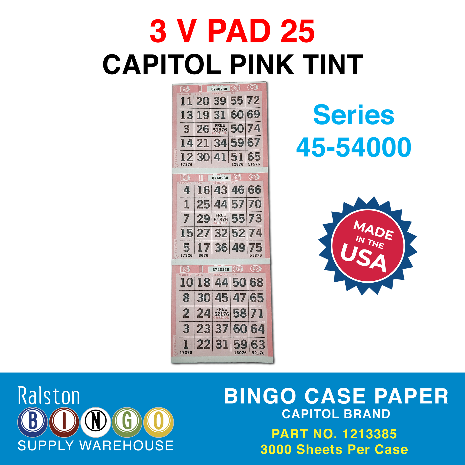 Case Bingo Paper - Capitol V 3 PAD 25 Series 45-54000 Pink Tint - Bingo ...