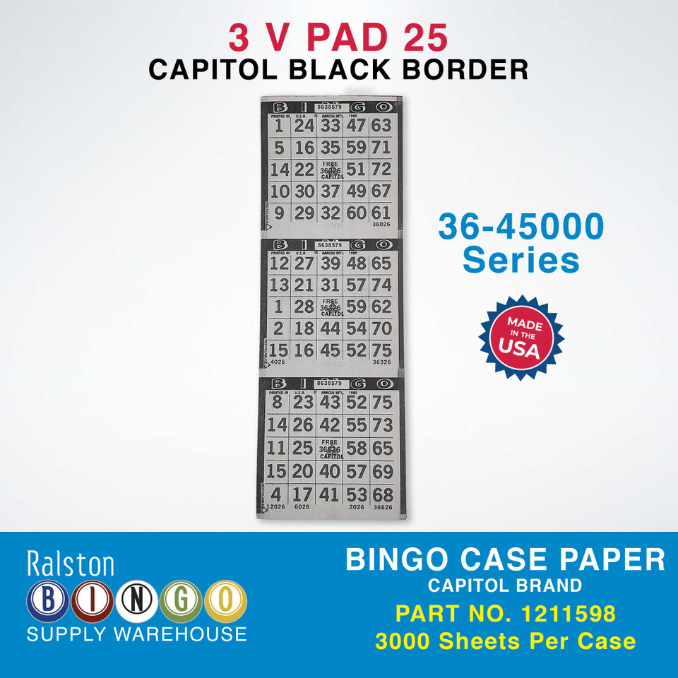 Case Bingo Paper - Capitol V3 PAD 25 Series 36-45000 Black Border ...