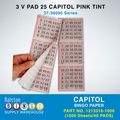 3 V PAD 25 CAPITOL PINK TINT (1000 Sheets/40 PADS) - Bingo Supply Warehouse