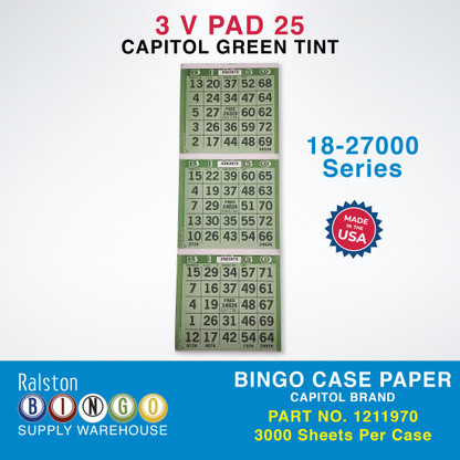 Case Bingo Paper - Capitol V 3 PAD 25 Series 18-27000 Green Tint ...