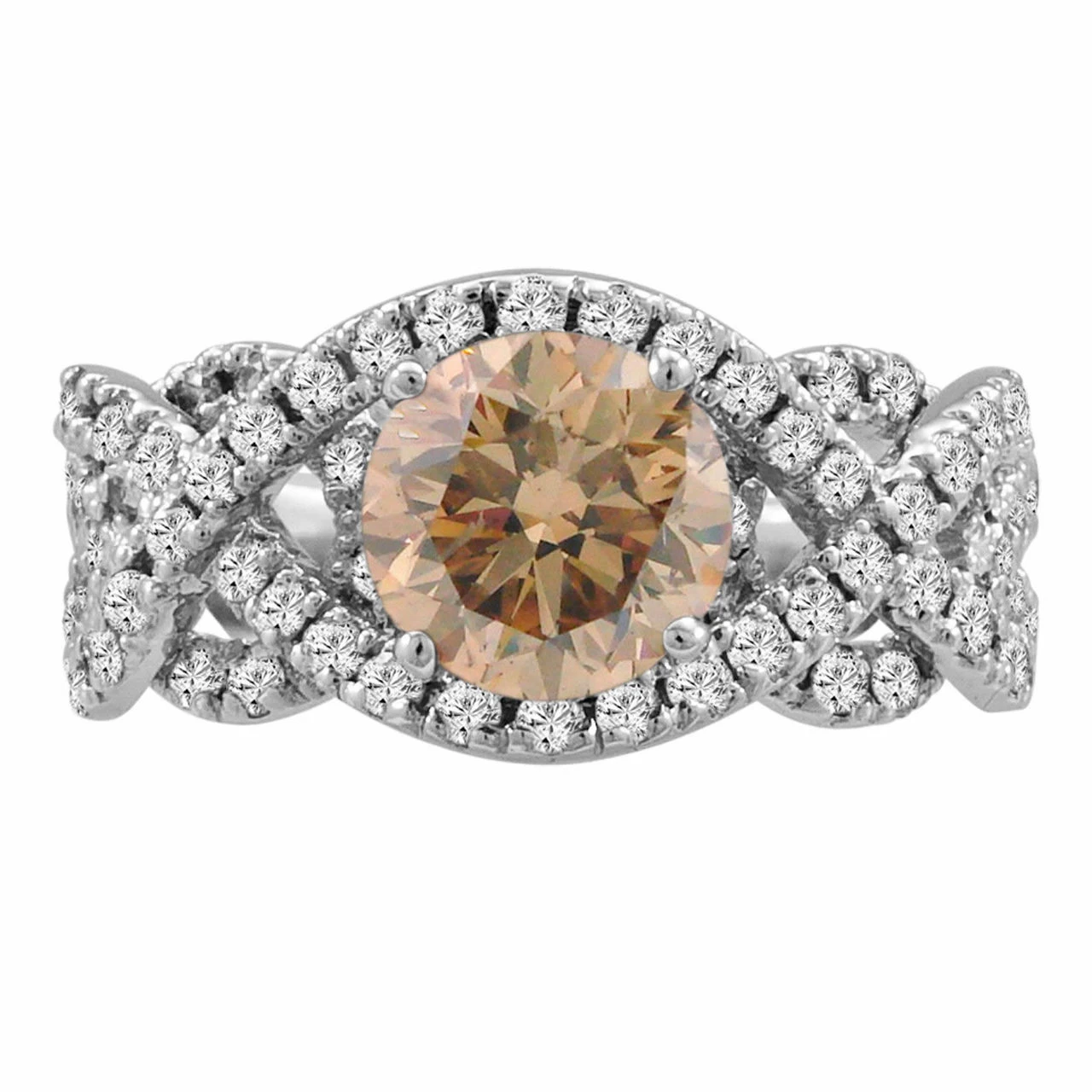 Cushion Cut Champagne Diamond Engagement Ring, 14k White Gold 1.03 ...