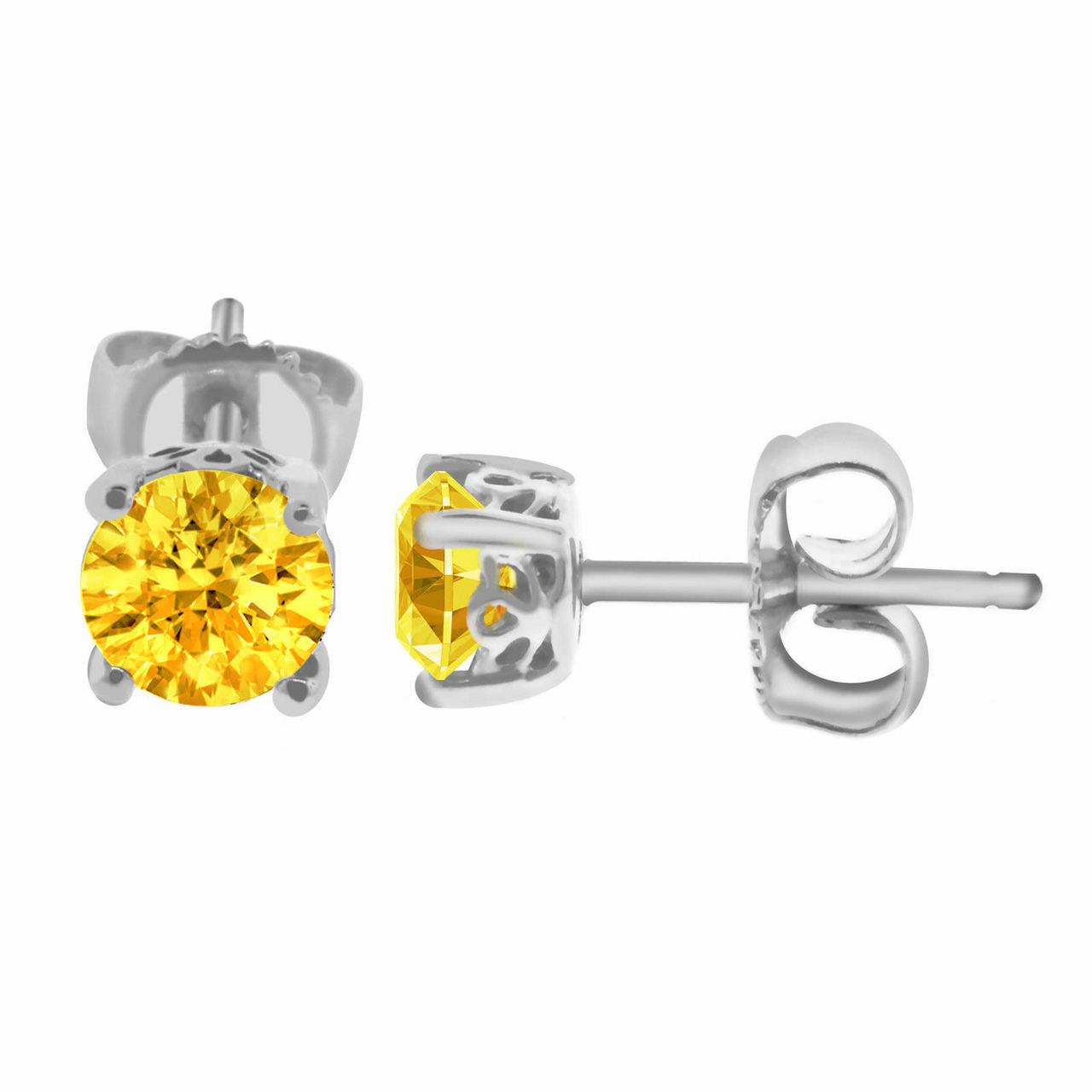 Jewelry by Garo 1 Carat Citrine Stud Earrings 14K White Gold Unique Gallery Designs Handmade