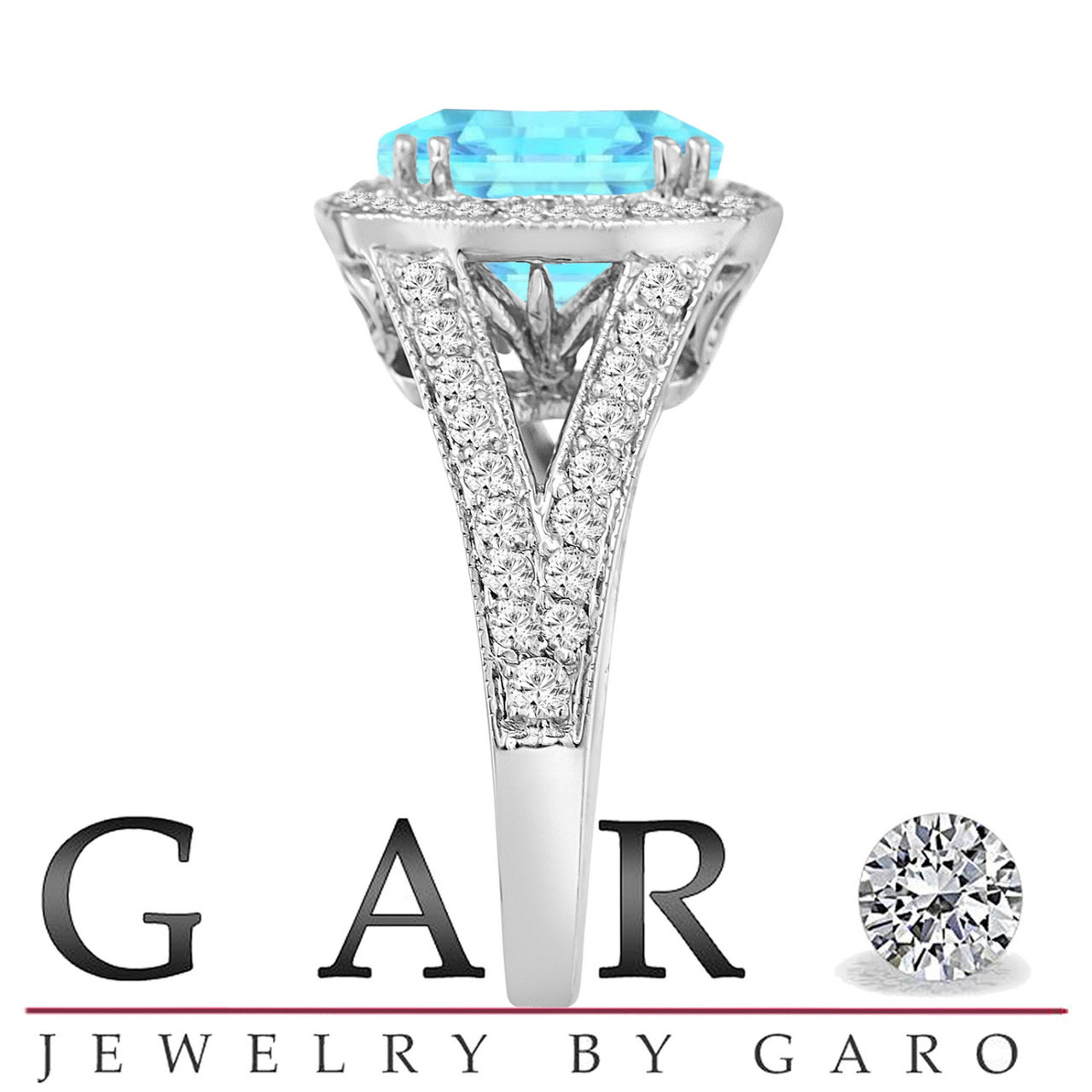 3 Carat Blue Topaz Engagement Ring Blue Topaz and Diamonds Wedding Ring 14K White Gold Pave