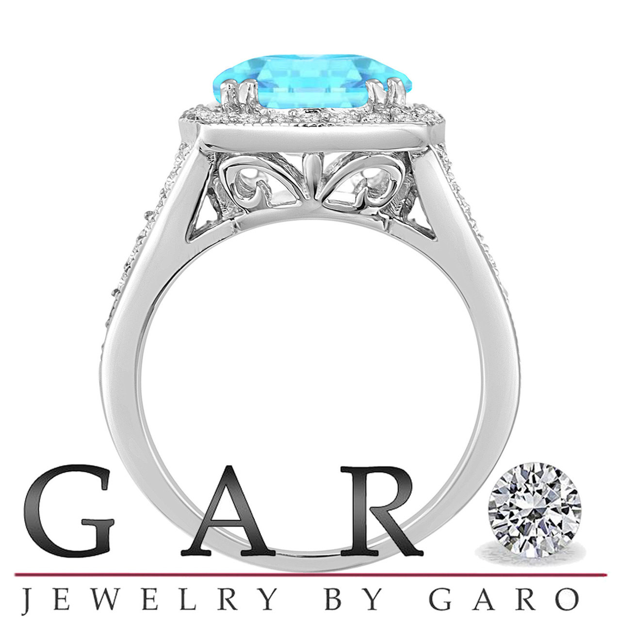 3 Carat Blue Topaz Engagement Ring Blue Topaz and Diamonds Wedding Ring 14K White Gold Pave Set HandMade Certified