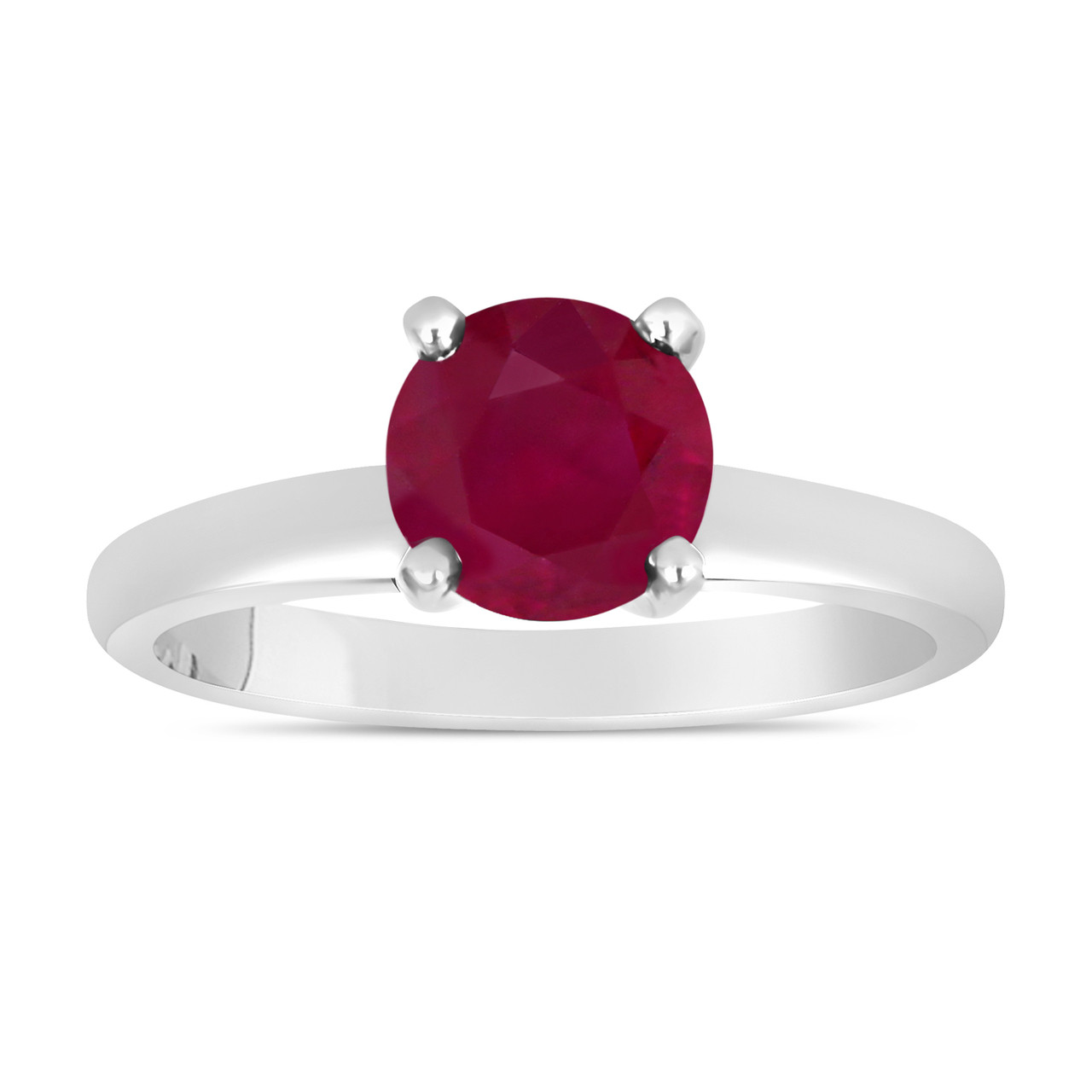 Ruby Solitaire Engagement Ring 1.00 Carat 14K White Gold handmade Certified