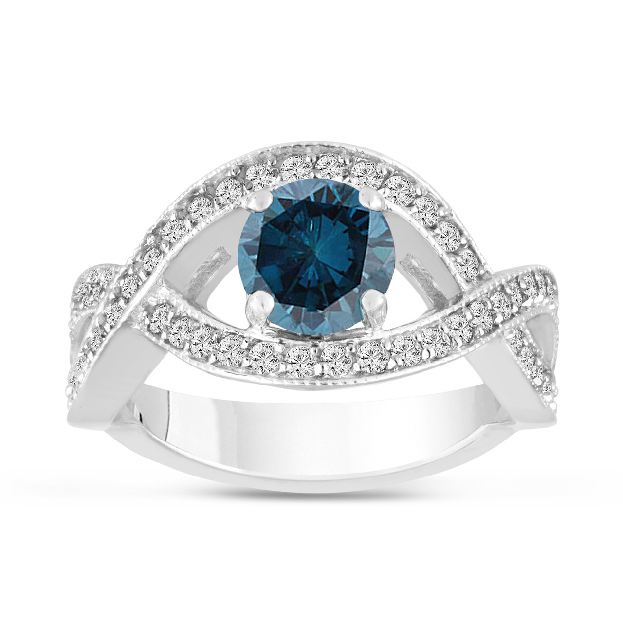 1.53 Carat Fancy Blue Diamond Engagement Ring 14K White Gold Bridal ...