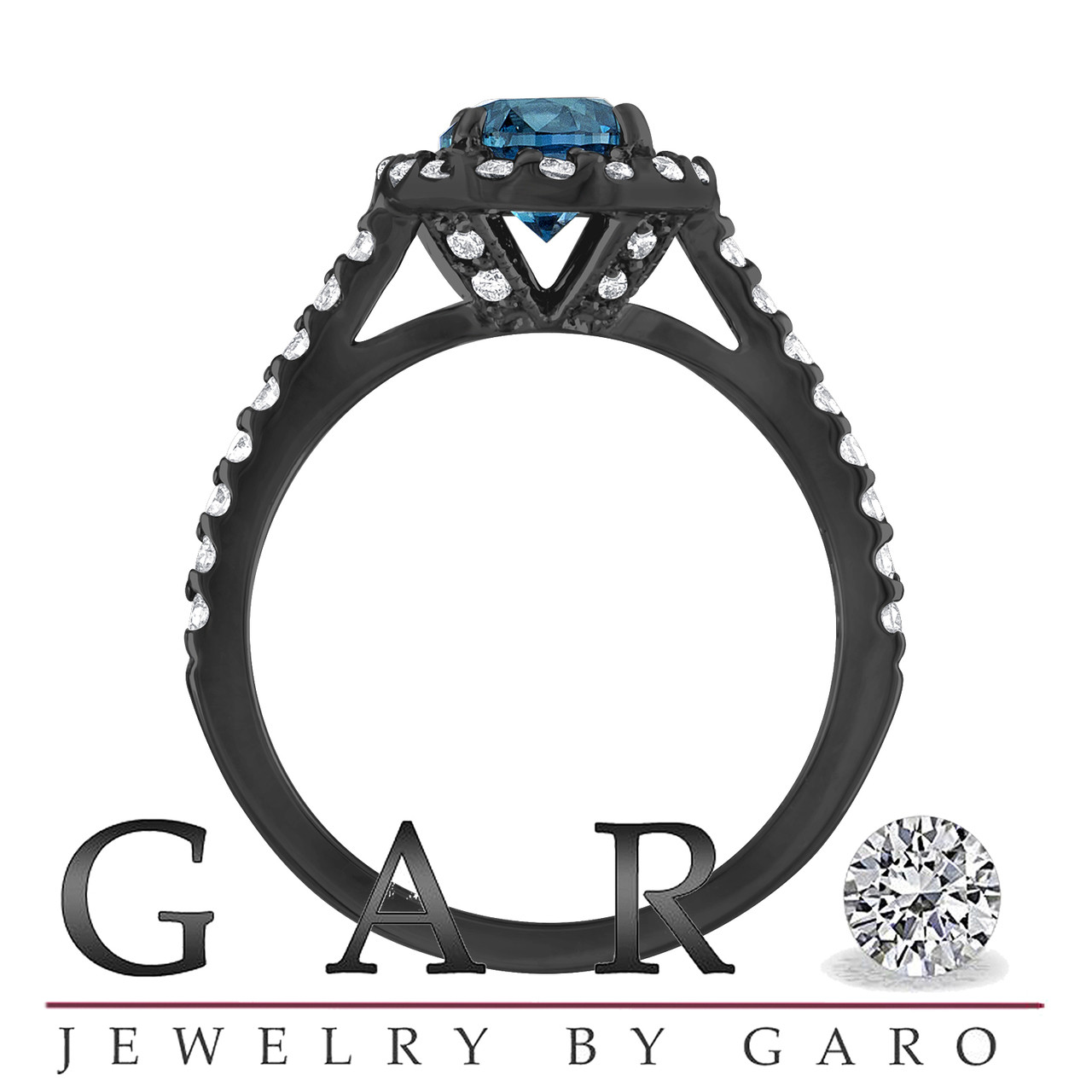 Pave Blue Diamond Engagement Ring, Vintage Style Wedding Ring, 14K ...