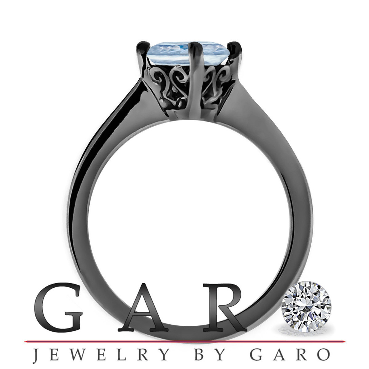 Vintage Aquamarine Engagement Ring Solitaire Engagement Ring Unique Bridal Ring Gallery Designs 0.92 Carat 14K Black Gold Handmade
