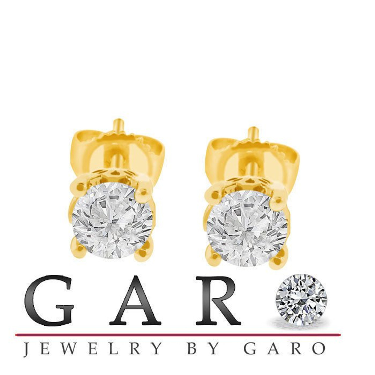 1 Carat Diamond Stud Earrings 14K Yellow Gold Diamonds Earrings Handmade Gallery Designs Unique Certified