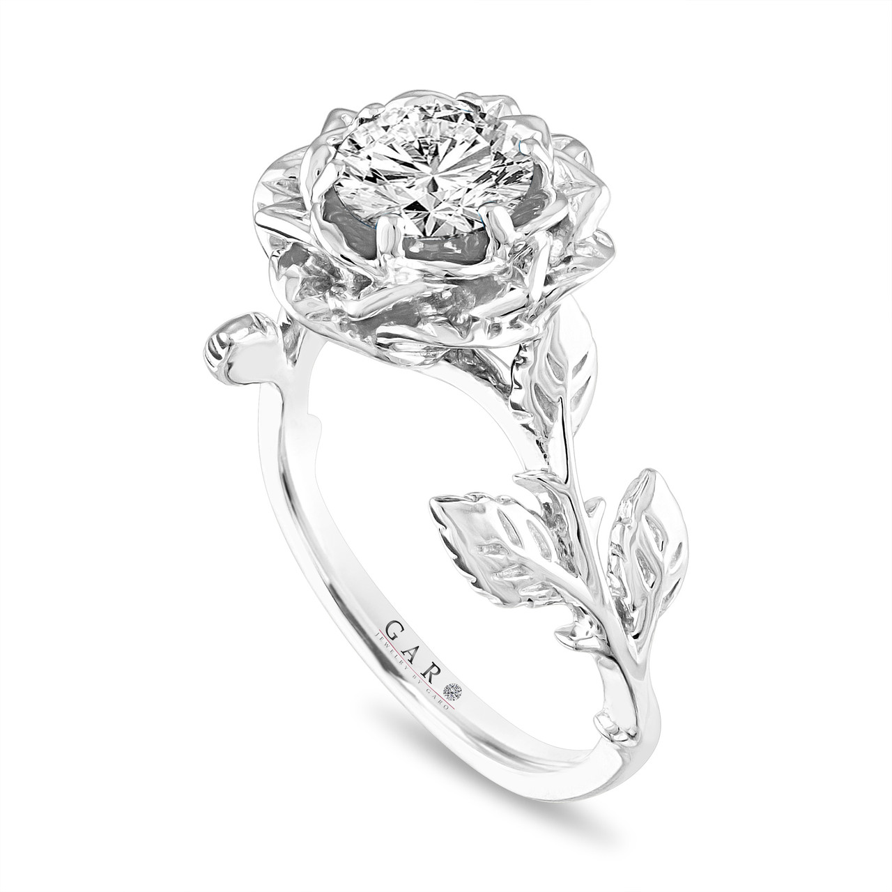 Platinum Rose Flower Diamond Engagement Ring, Floral Anniversary ring ...