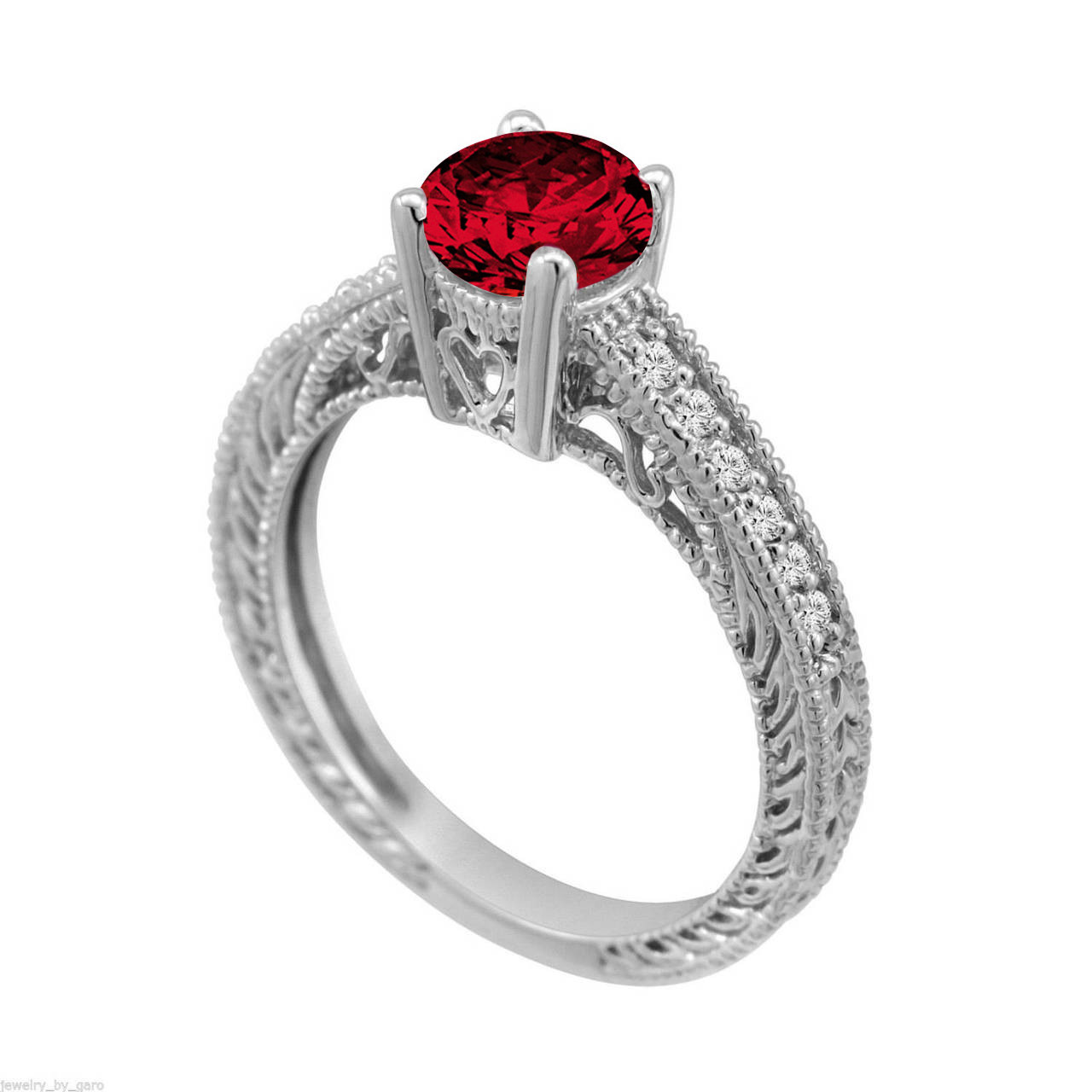 1.16 Carat Red Diamond Filigree Engagement Ring 14K White Gold Unique ...