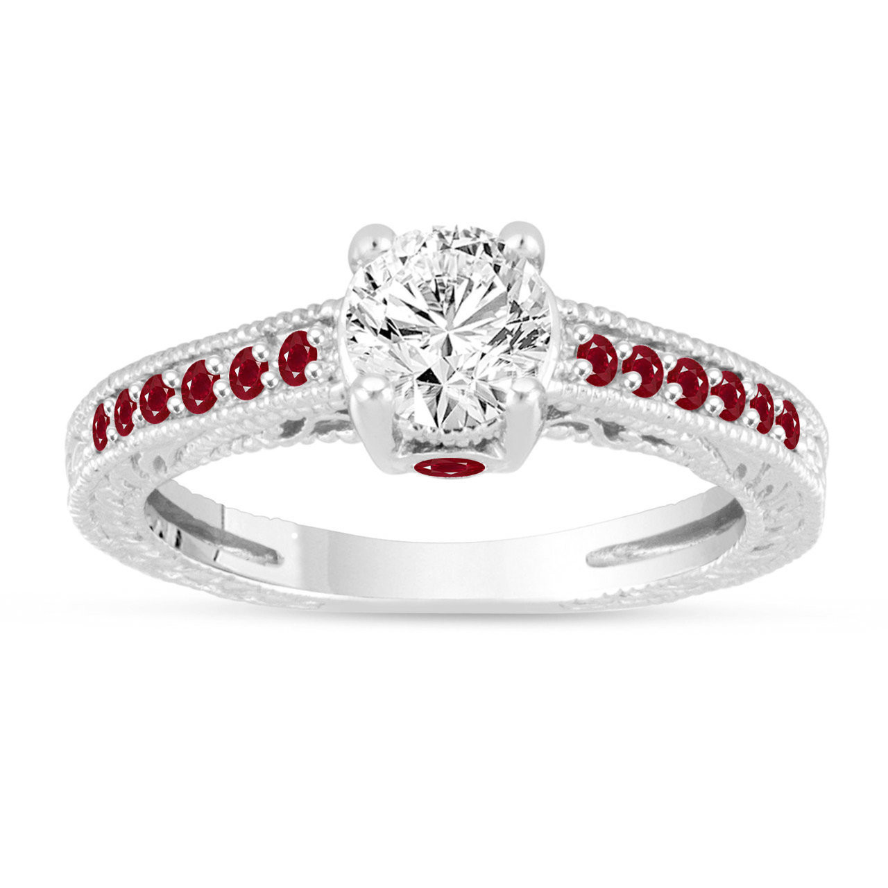 2.18 Carat Black Diamond & Rubies Engagement Ring, Ruby Anniversary ...