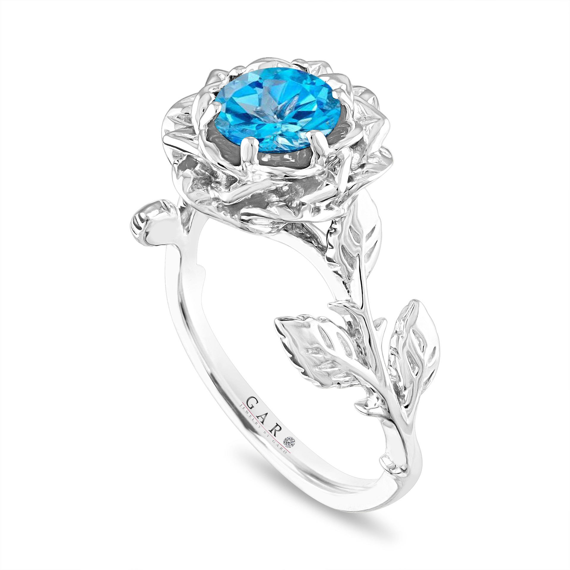 Platinum Blue Diamond Floral Engagement Ring, Rose Flower Anniversary ...