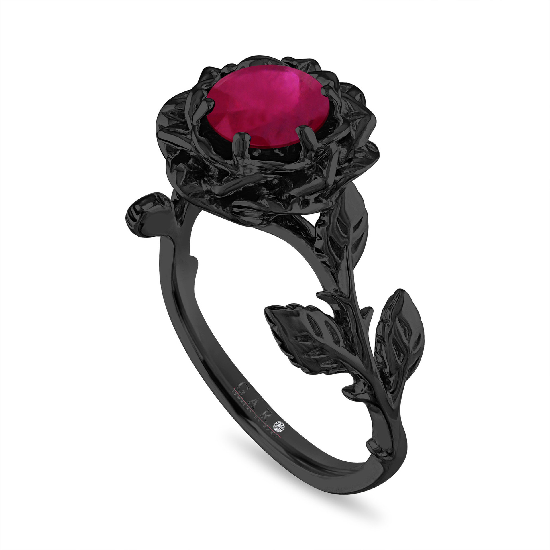 Ruby Floral Engagement Ring, Rose Flower Anniversary Ring, Unique 0.60 ...