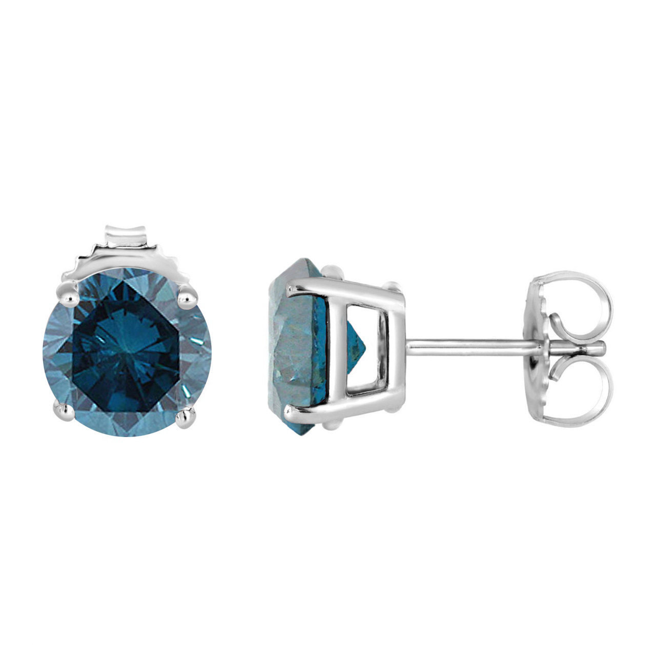 Platinum 2.00 Carat VS2 Blue Diamond Stud Earrings, Solitaire Earrings ...
