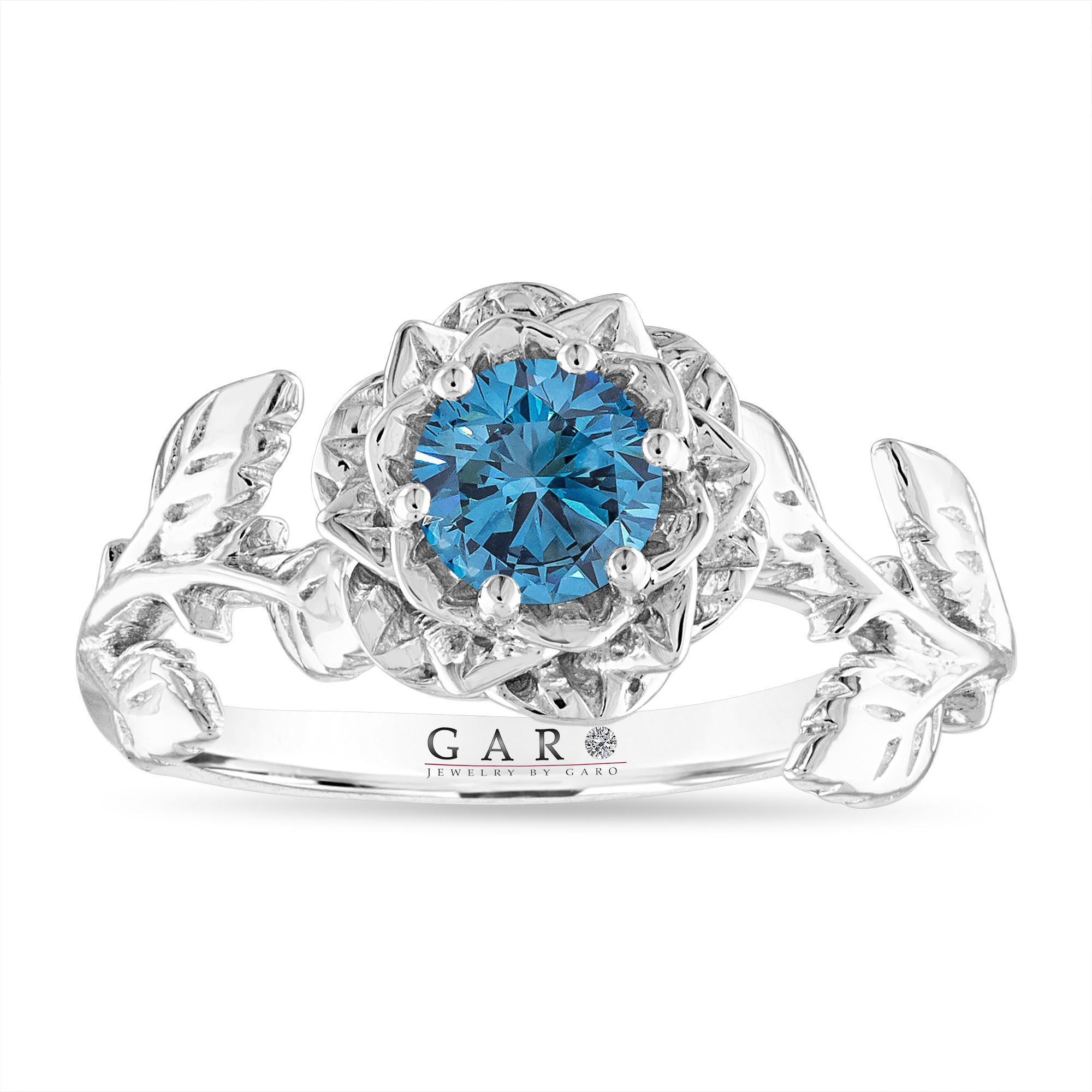 Blue Diamond Floral Engagement Ring, Rose Flower Anniversary Ring ...
