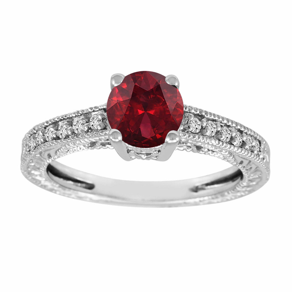 Garnet Engagement Ring White Gold, Red Garnet Wedding Ring, Garnet and ...