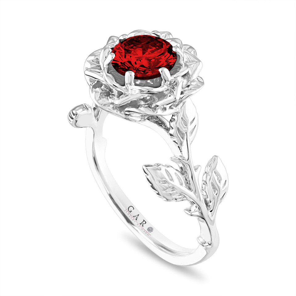 Red Diamond Floral Engagement Ring, Rose Flower Solitaire Ring, Unique ...
